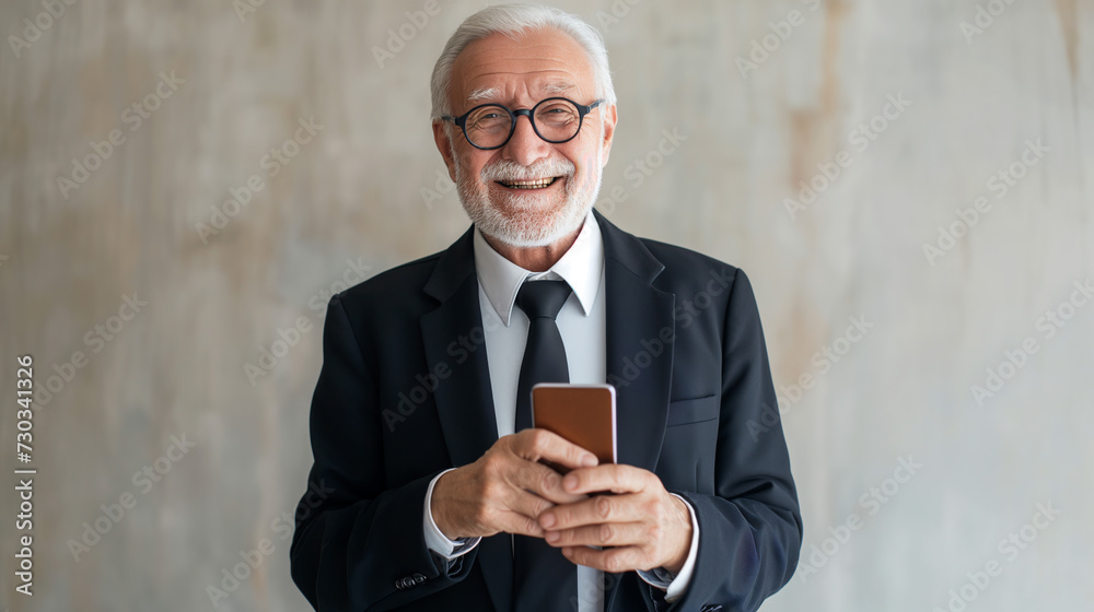Outdoor, business or old man with cellphone, connection or mobile user ...