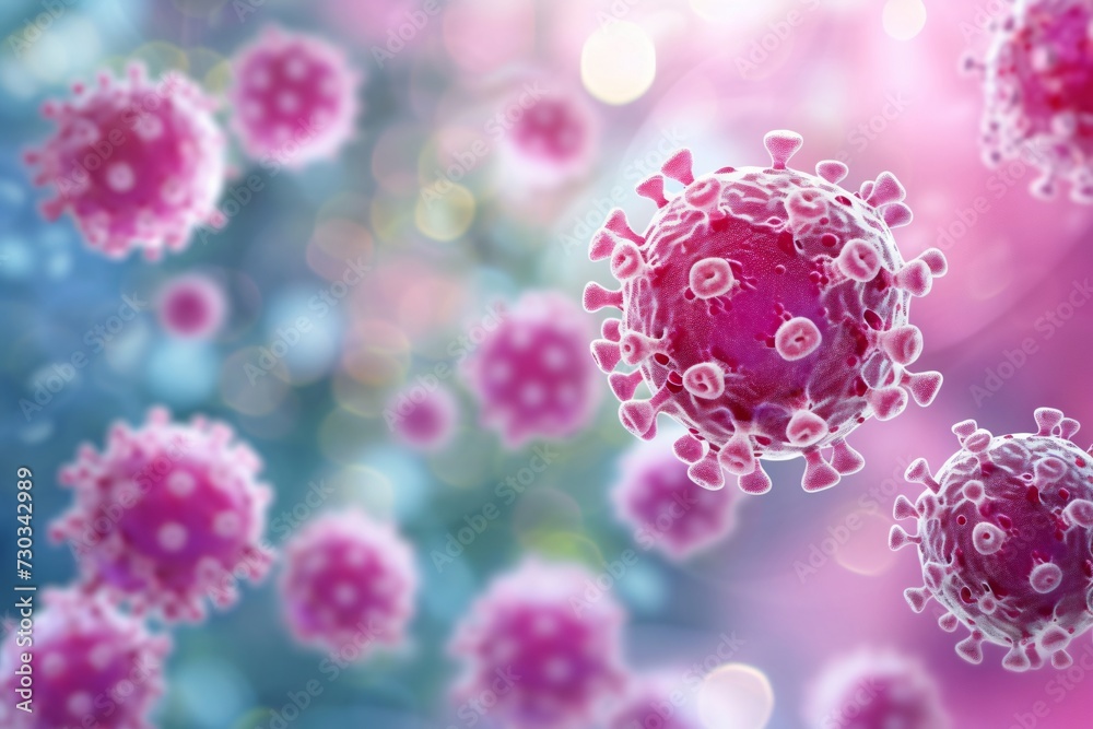 Purple viruses on blue background. Varicella, Varicella Zoster. Medical ...