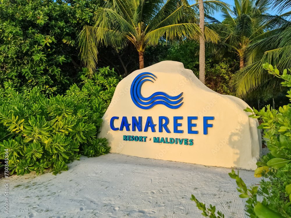 Male, Maldives 0- 2. Feburary 2024: The logo of the luxury resort ...