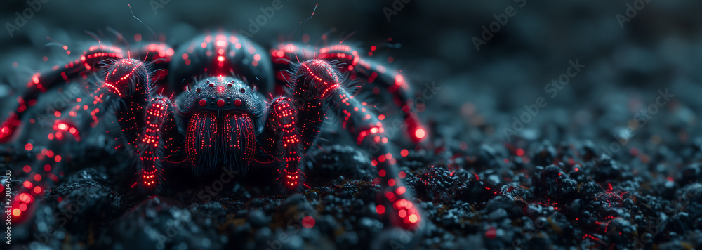 Futuristic spider banner. Energized spider. Electrified spider. Banner ...