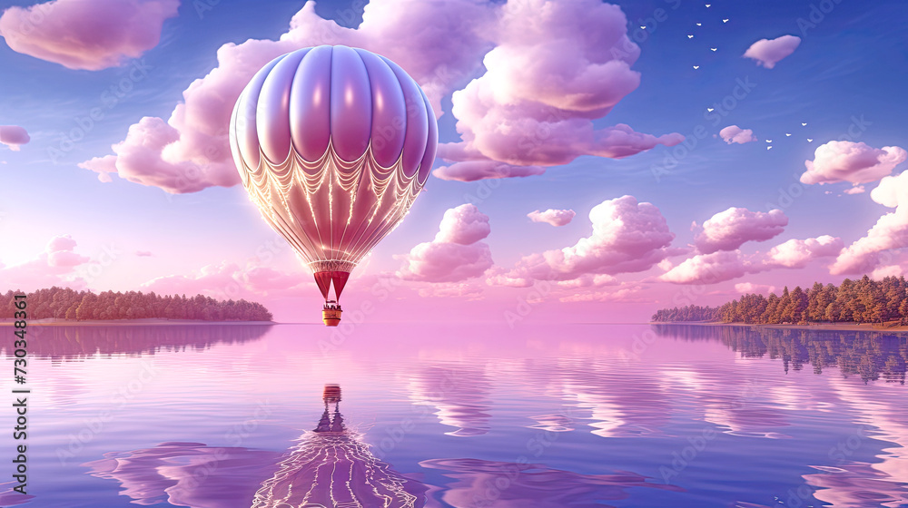 Lovely calming wallpaper with a beautiful hot air balloon on a lilac ...
