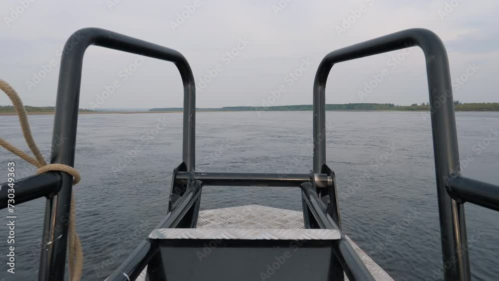 Sailing on the fast motor boat on the clear lake. Motor boat quickly ...
