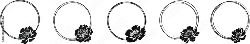 Vecteur Stock Round linear frame with flowers. Abstract floral ...