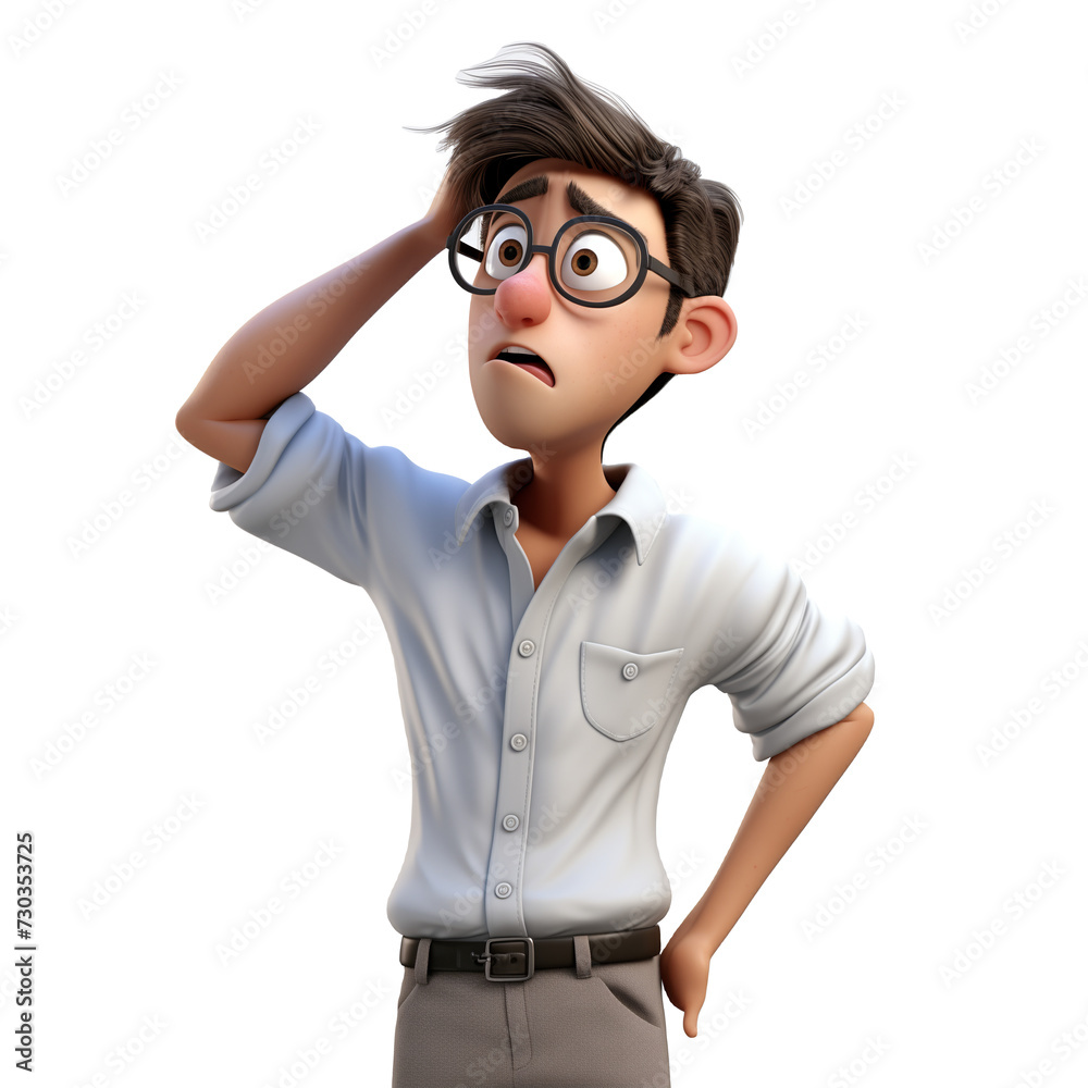 Confused Young Professional Scratching Head in 3D Illustration Stock ...