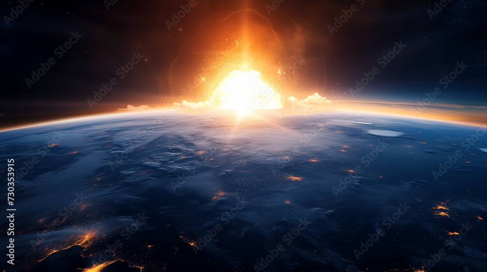 A breathtaking view of Earth from space, with the explosion of a giant ...