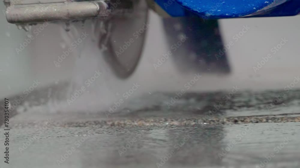 Video Stock Heavy Stone Production Machine Applying Water On Surface Of Cut Stone. Automated ...