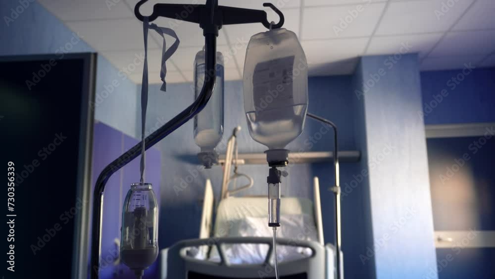Set of vitamin iv liquid intravenous drip saline solution in a hospital ...