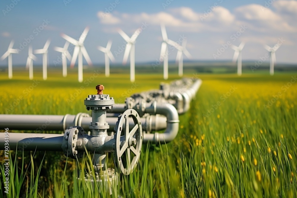 Green energy is an alternative use of nature. Gas pipeline pipes in a ...