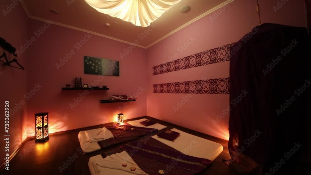 Stockvideo Turning light on and off in room with mats for massage and ...