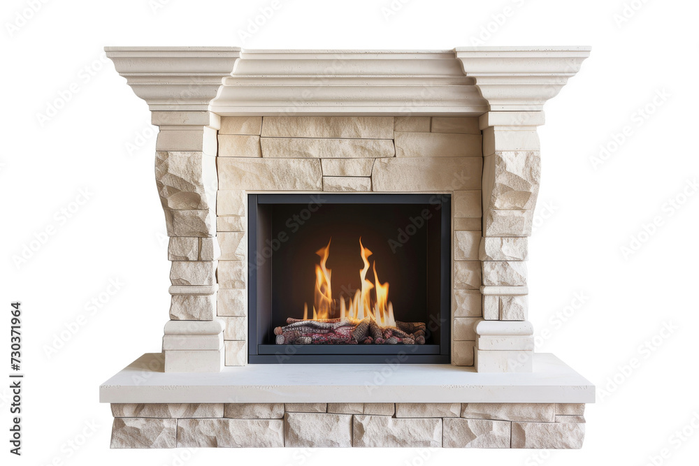 Modern, classic and stone style fireplace isolated transparent ...