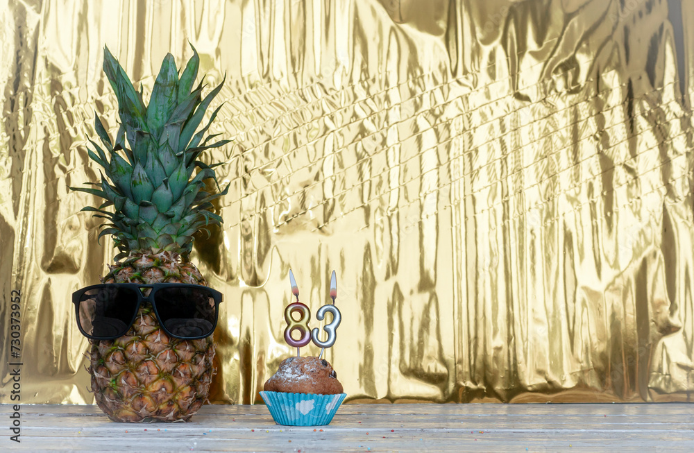 Cheerful pineapple in glasses festive happy birthday character with ...
