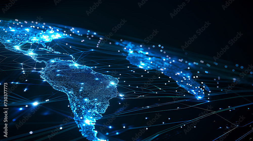Abstract digital map of South America, South American global network ...