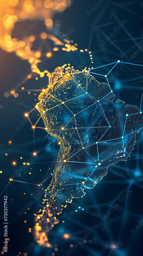 Abstract digital map of South America, South American global network ...