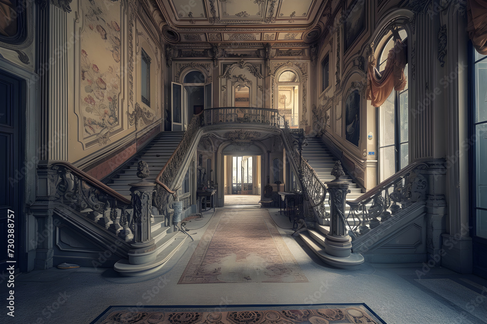 Interior hall of old money, real estate, english country house, stately ...