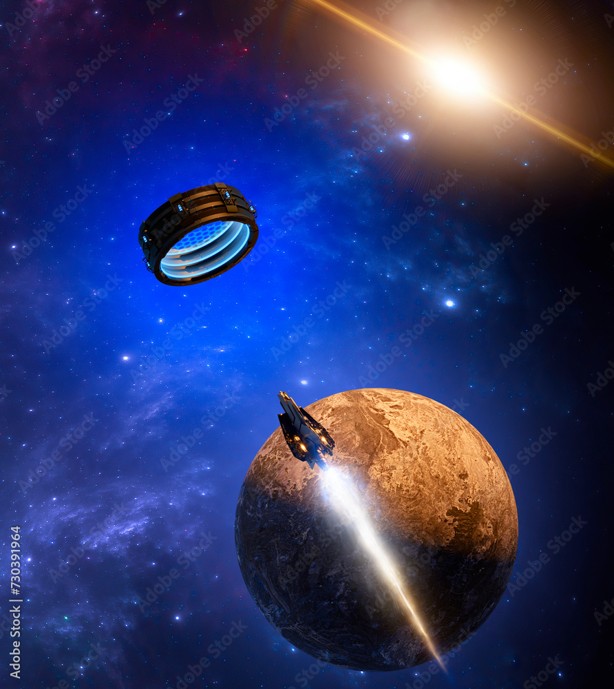 Interstellar travel and dimensional portals, spaceships exploring new ...