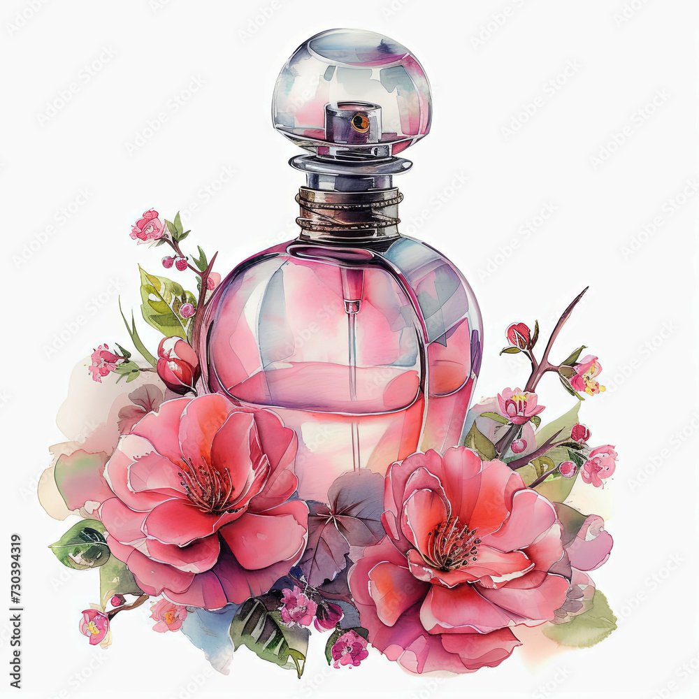 Exquisite watercolor floral perfume bottle clipart in high definition ...