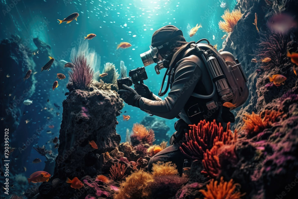 An underwater photographer capturing coral reefs, showcasing the beauty ...