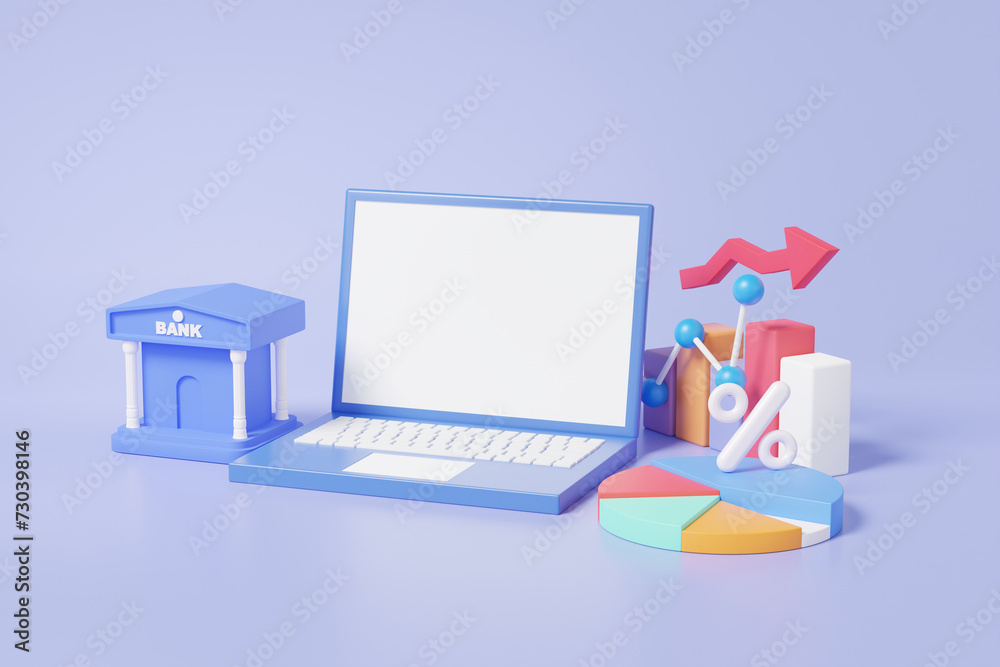 Computer laptop fund chart icon with percentage proportion data ...