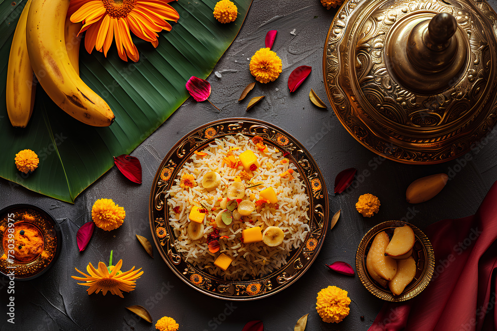 Festive Indian biryani dish. Hindu cuisine and traditional food concept ...