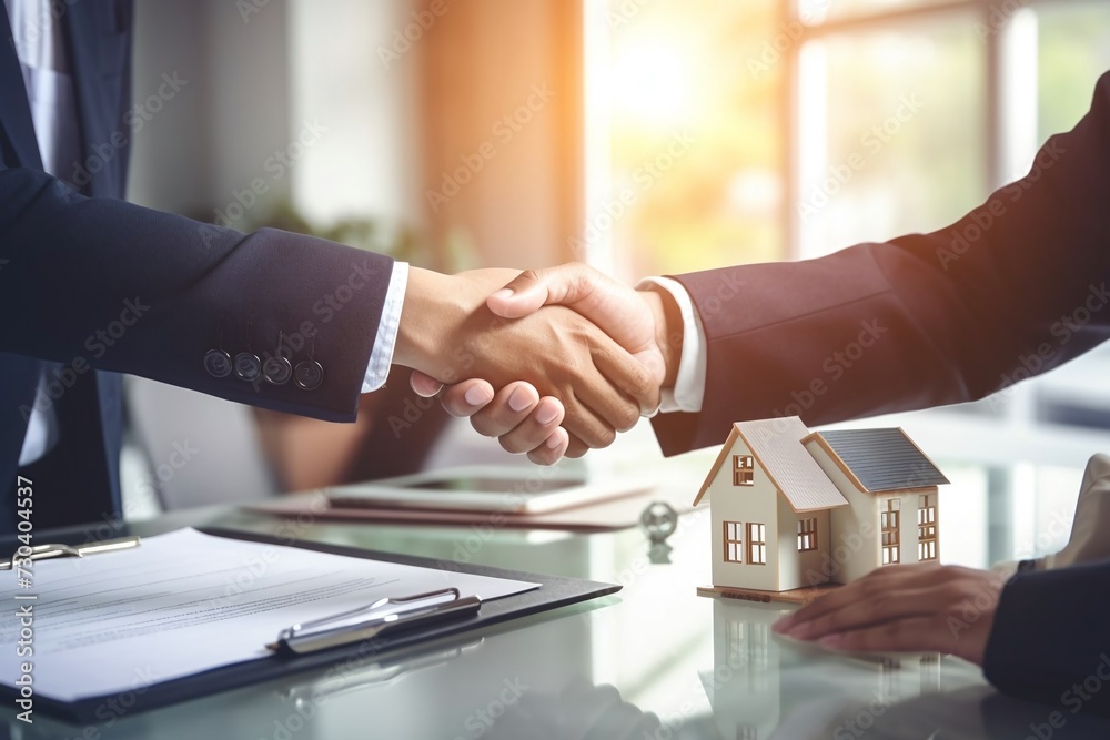 real estate broker manager hand shake to customer after signing ...