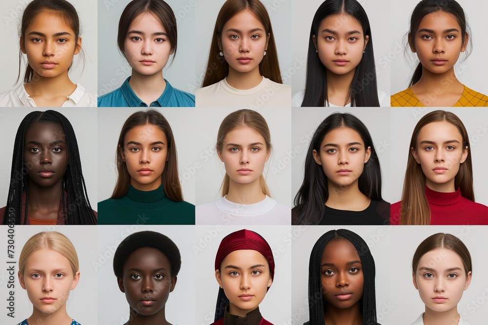 composite portrait featuring a series of serious young women from ...