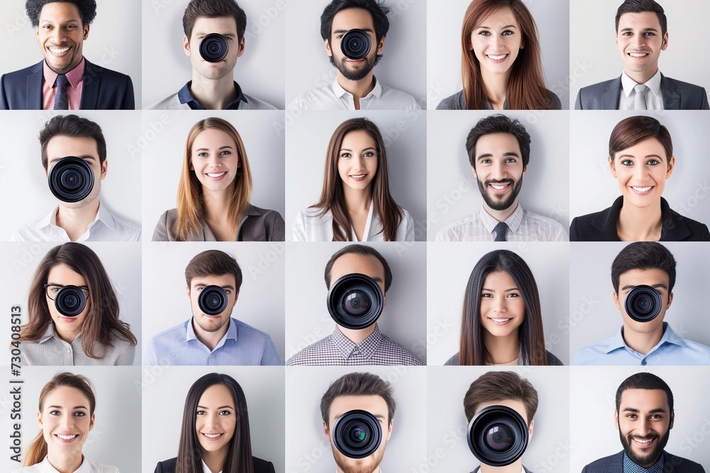 a team participating in a virtual meeting, with each member's face ...