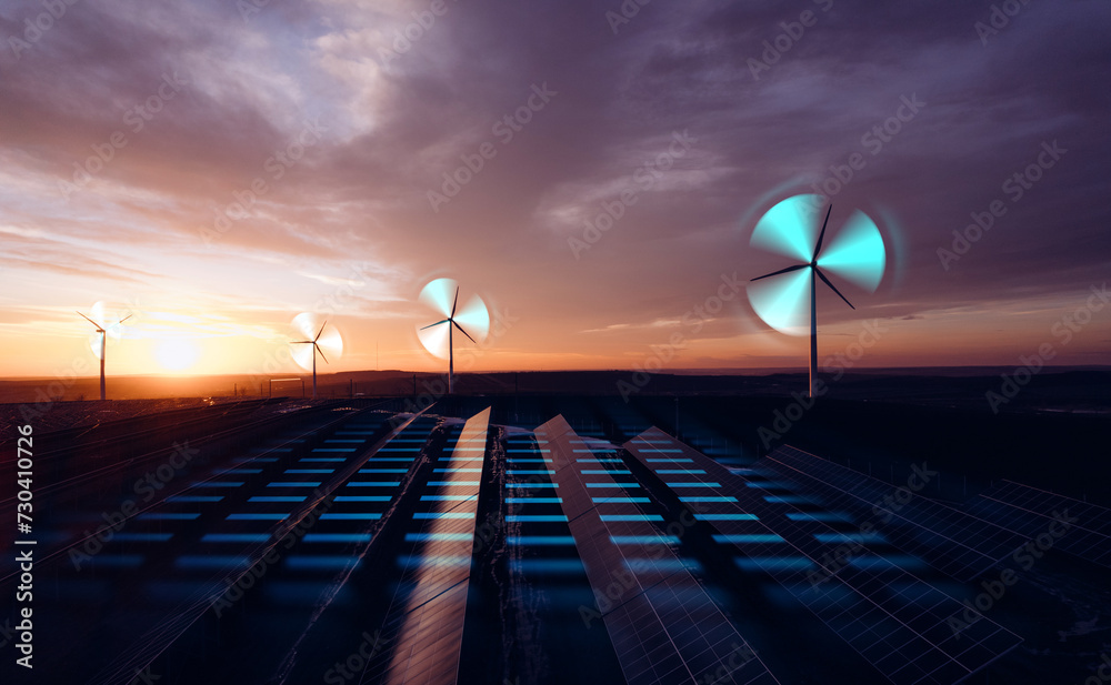 Windmill and graphic diagram of air currents that produce green energy ...