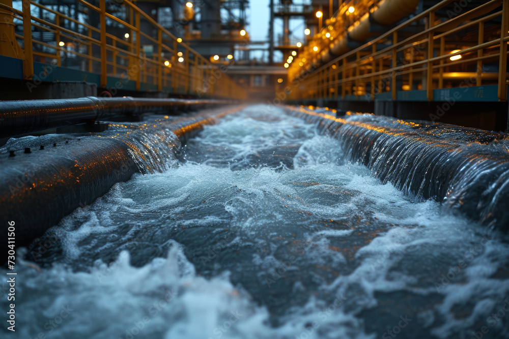 The rigid structures of an industrial area contrasting with the ...