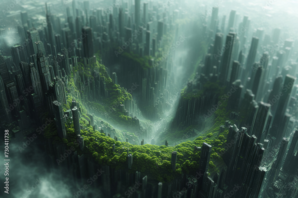 The rigid structure of a city grid contrasting with the freeform ...