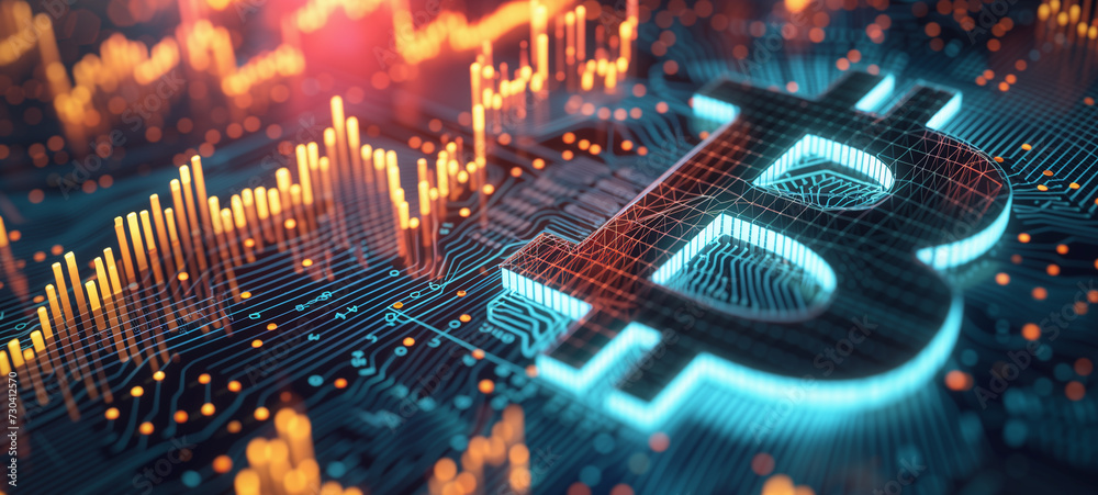 Bitcoin's rise is depicted as a modern-day epic, with dynamic lines on ...