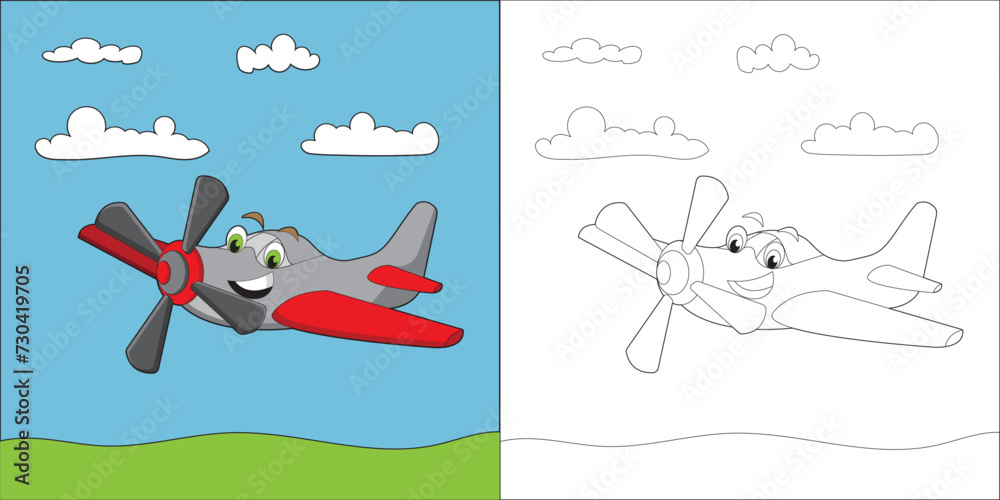 Cute airplane coloring page for kids Stock Vector | Adobe Stock