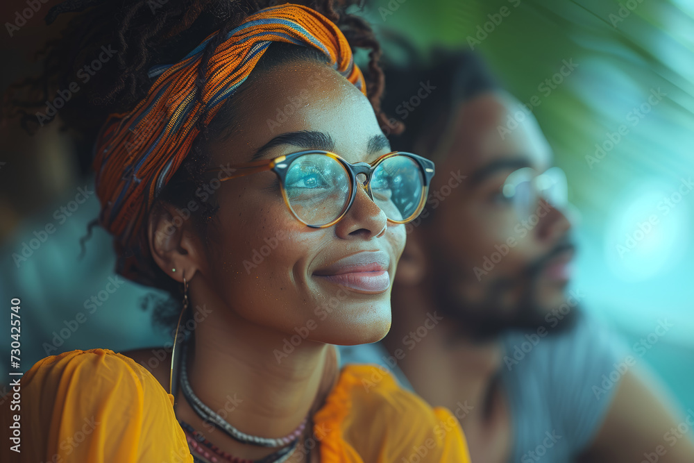 An animated storyteller capturing attention beside a serene listener ...