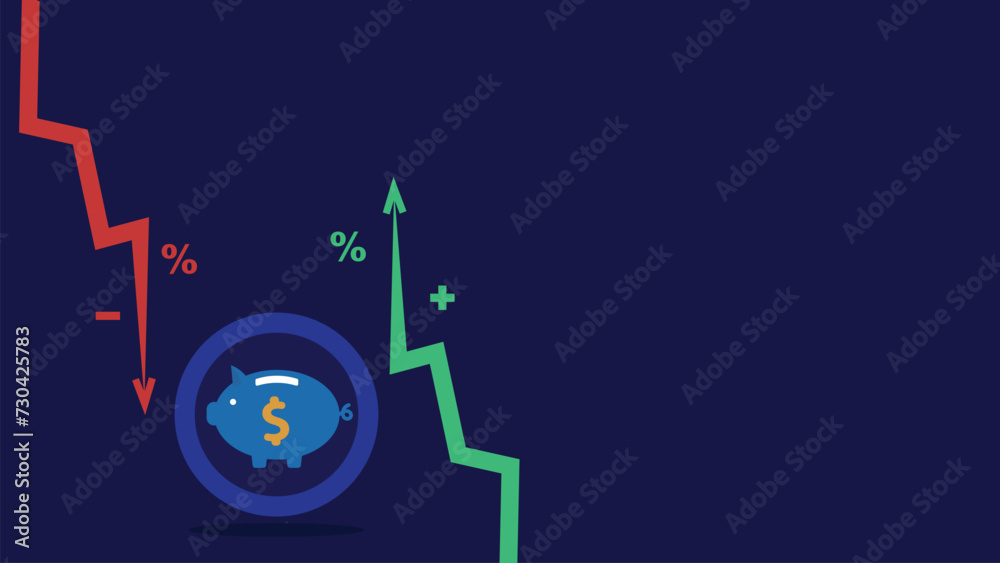 Financial rise and fall concept vector banner design with dollar sign ...