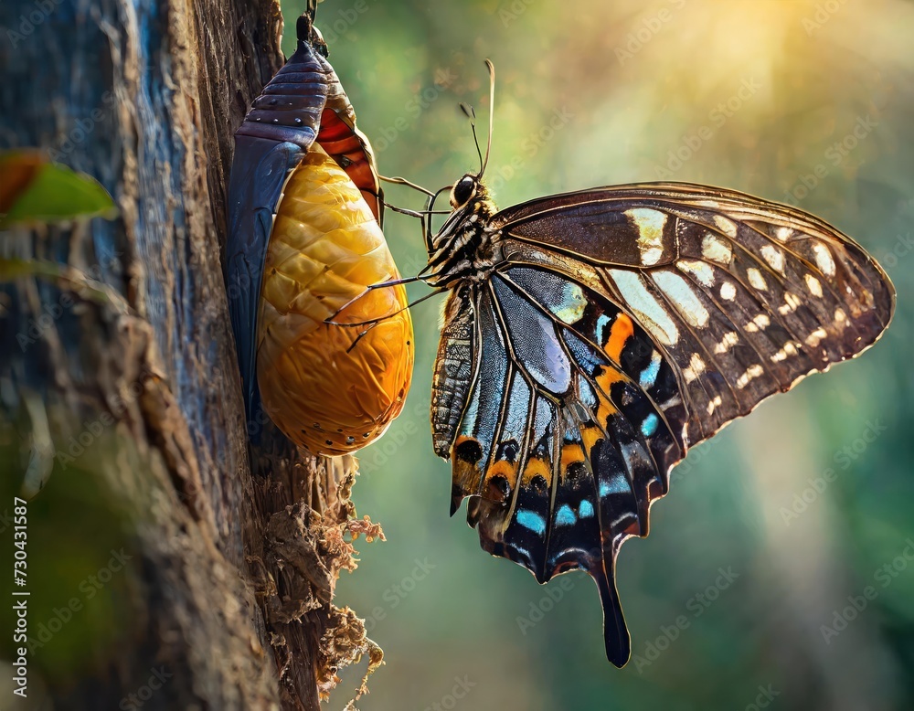 Amazing moment ,Monarch Butterfly, pupae and caterpillar suspended ...