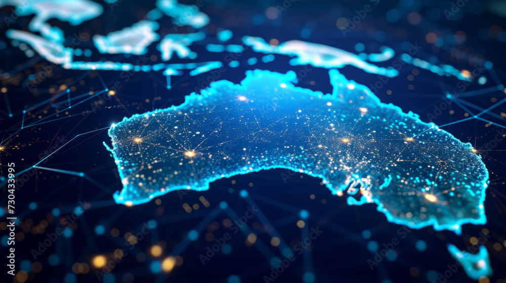 Electronic map of Australia, illustrating worldwide connectivity and ...