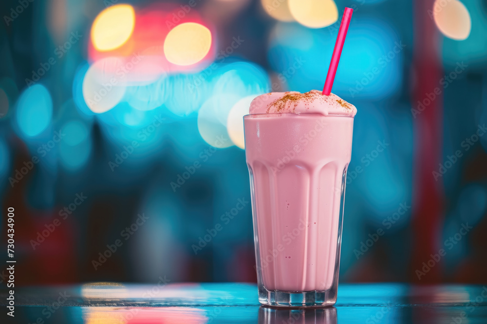 milkshake with a pink color and a straw and a professional overlay on ...