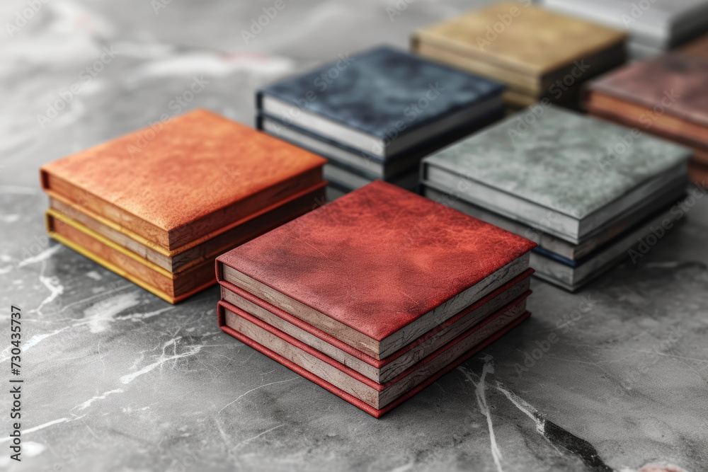 A set of square book mockups with customizable cover designs, perfect ...