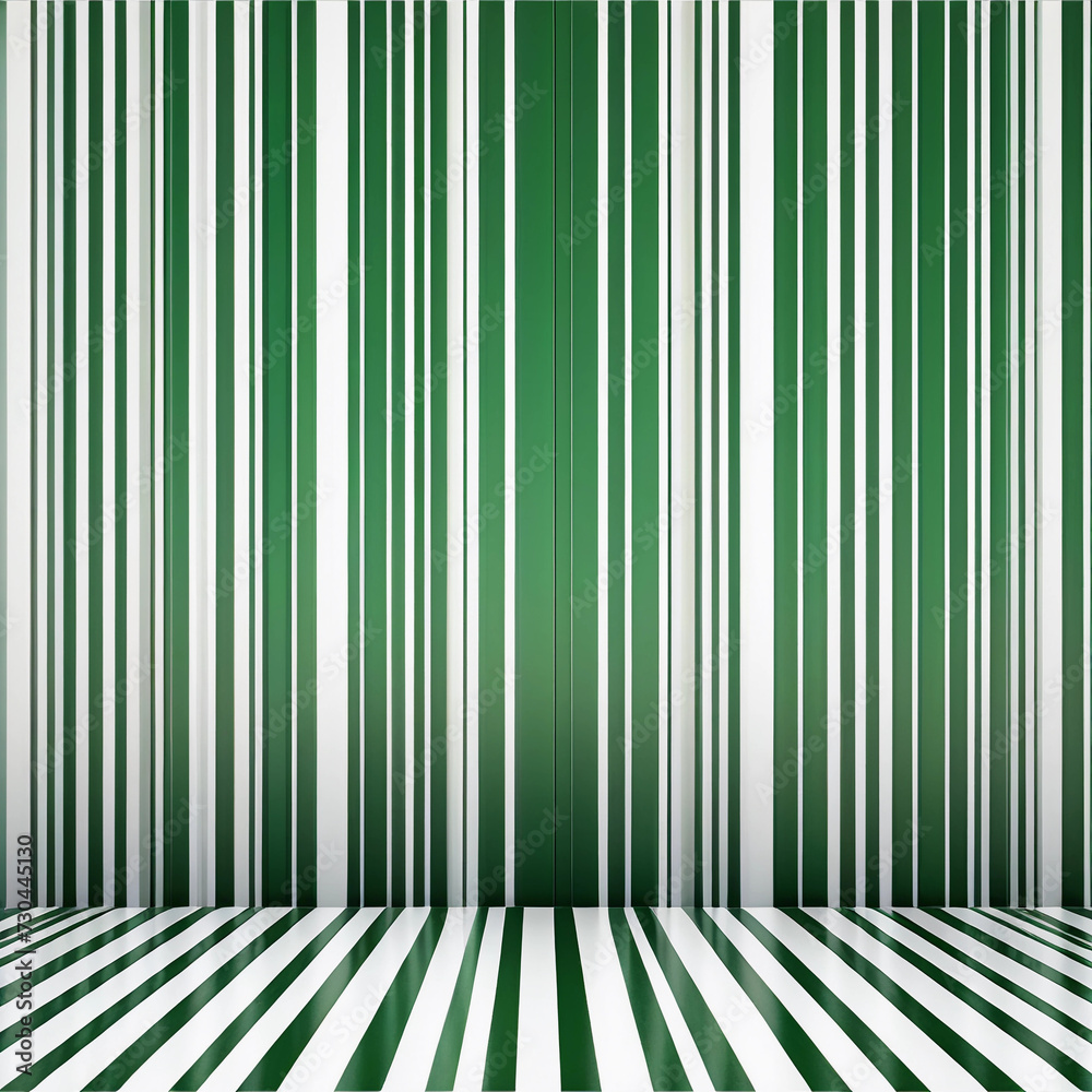 white room with parallel vertical green stripes, green linearised ...