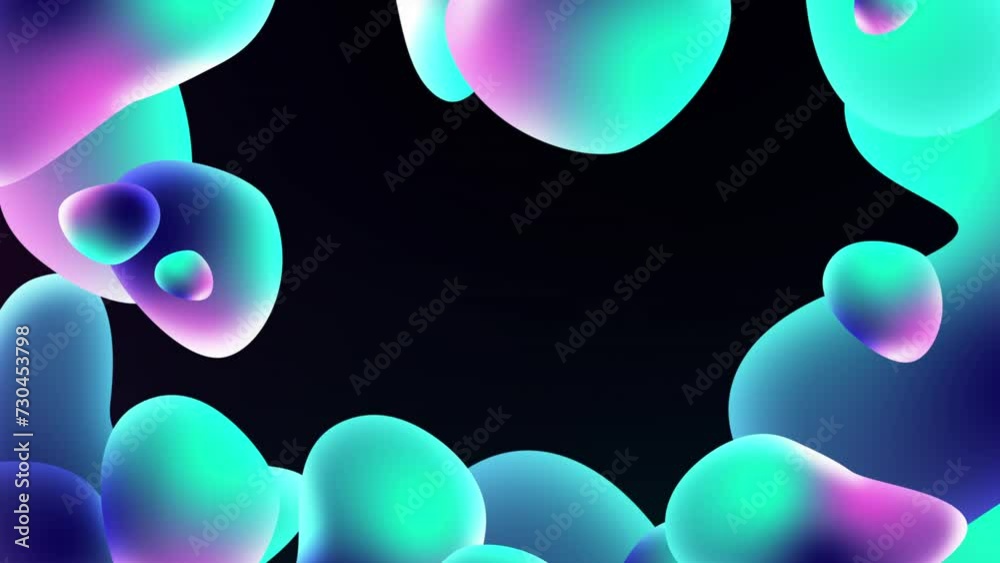 A mesmerizing sequence of glowing, neon blue and purple bubbles ...