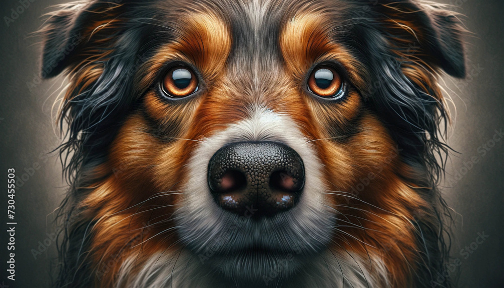 A horizontal close-up of a dog with an emphasis on photo-realistic ...