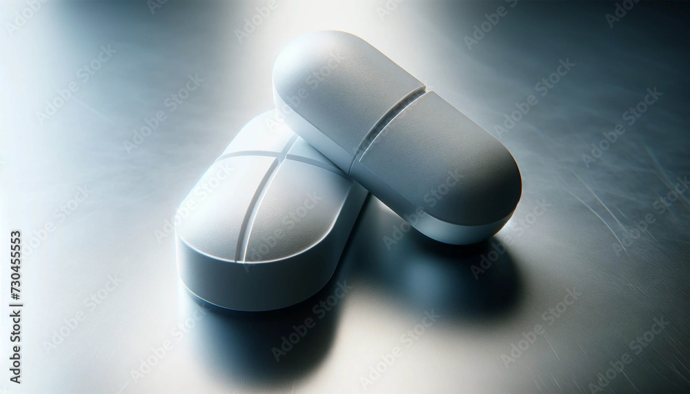 A highly detailed horizontal image of two medical tablets overlapping ...