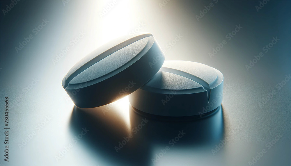 A highly detailed horizontal image of two medical tablets overlapping ...