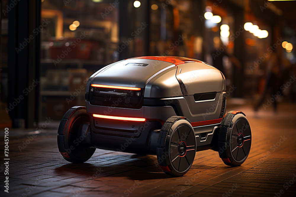 mini delivery food packagerobot, futuristic modern.an automatic device ...