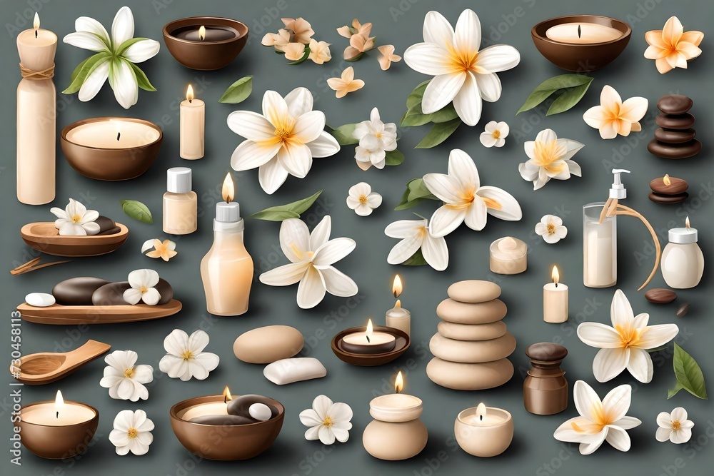 day spa set, png file of isolated cutout object with shadow on ...