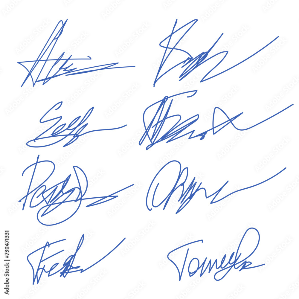 Hand written signature. Different example signatures isolated in white ...