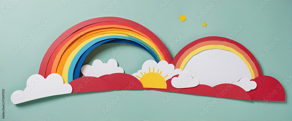 Creating a paper rainbow with clouds and sun using step-by-step ...