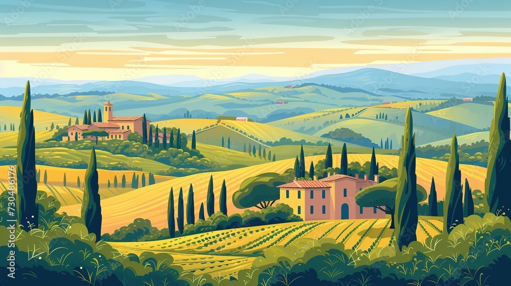 Landscape view of Tuscany hills. Italian countryside panorama with ...
