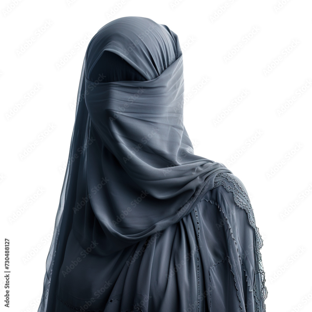 Muslim unrecognizable woman wearing hijab covering all her face ...