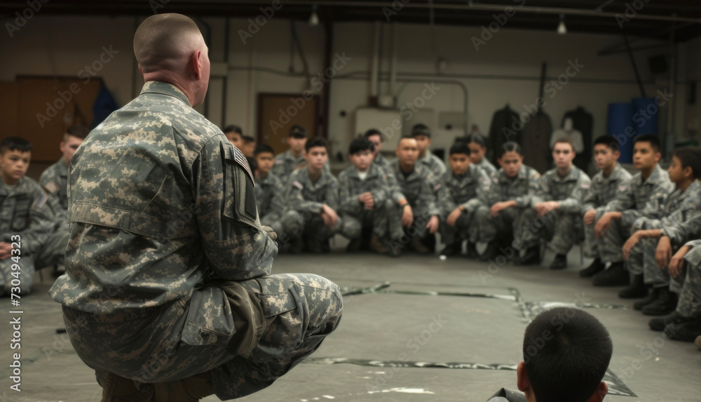 During drills a senior officer oversees and mentors a group of young ...