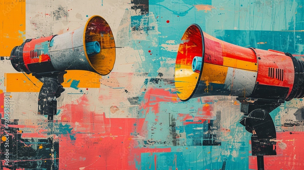 Megaphones and Negative Exclamations: A Bold Conceptual Collage Stock ...